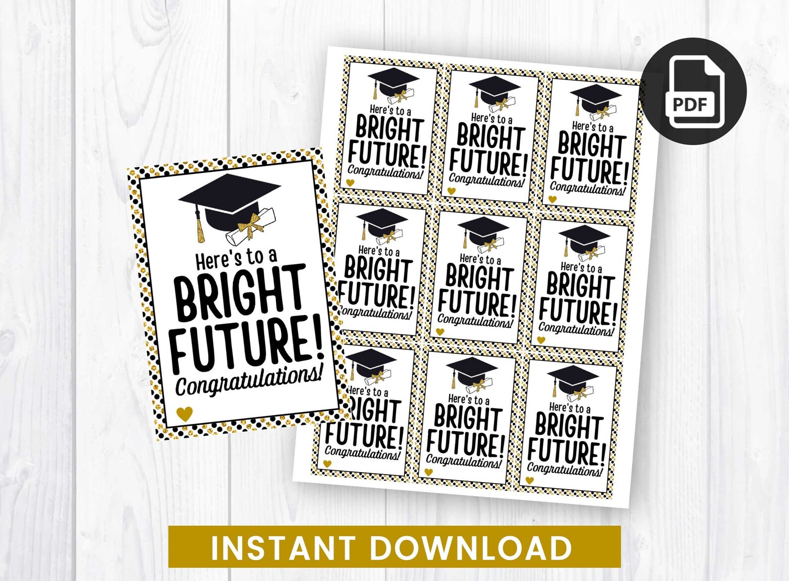 Graduation Printable Gift Tag Graduation Cap Tags Gold and - Etsy