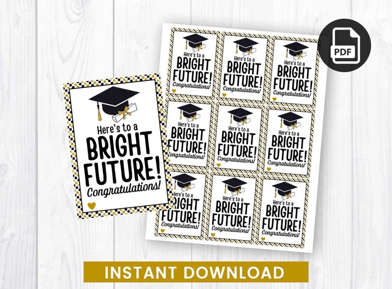 Graduation Printable Gift Tag Graduation Cap Tags Gold and - Etsy