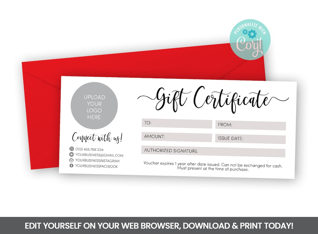 Editable Gift Certificate Template, Printable DIY Shop Gift Voucher ...