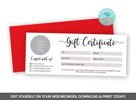 Editable Gift Certificate Template, Printable DIY Shop Gift Voucher ...