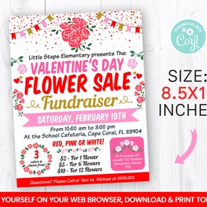 EDITABLE Valentine's Day Flower Sale Flyer Template, Charity Non Profit ...