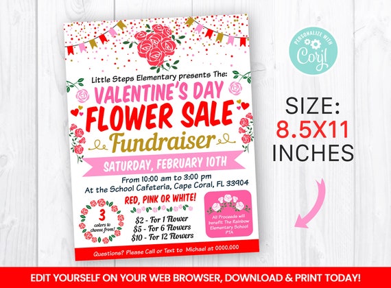 EDITABLE Valentine's Day Flower Sale Flyer Template, Charity Non Profit ...