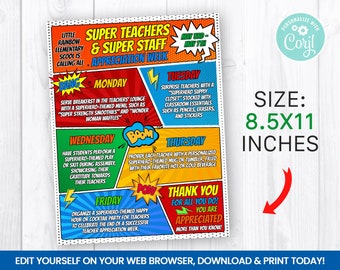 EDITABLE 80s Teacher & Staff Appreciation Flyer, Neon Itinerary Week ...