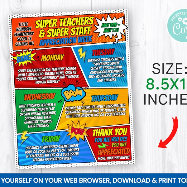 Super Hero Teacher Appreciation Calendar - Etsy