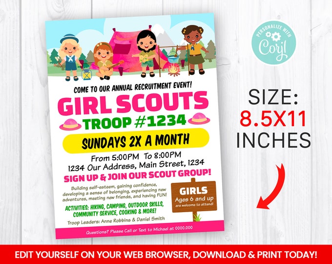 EDITABLE Scouts Recruitment Flyer, Self Editing Advertising Poster 8 ...