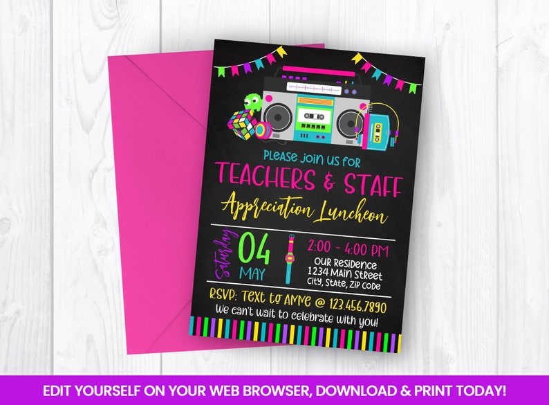 Editable Retro 80s Teacher & Staff Appreciation Luncheon - Etsy