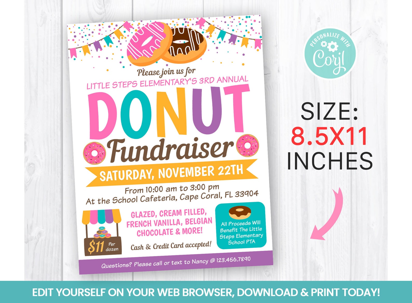 EDITABLE Donut Fundraiser Flyer Template Charity Non Profit - Etsy