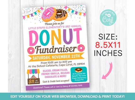 EDITABLE Donut Fundraiser Flyer Template, Charity Non Profit Event ...