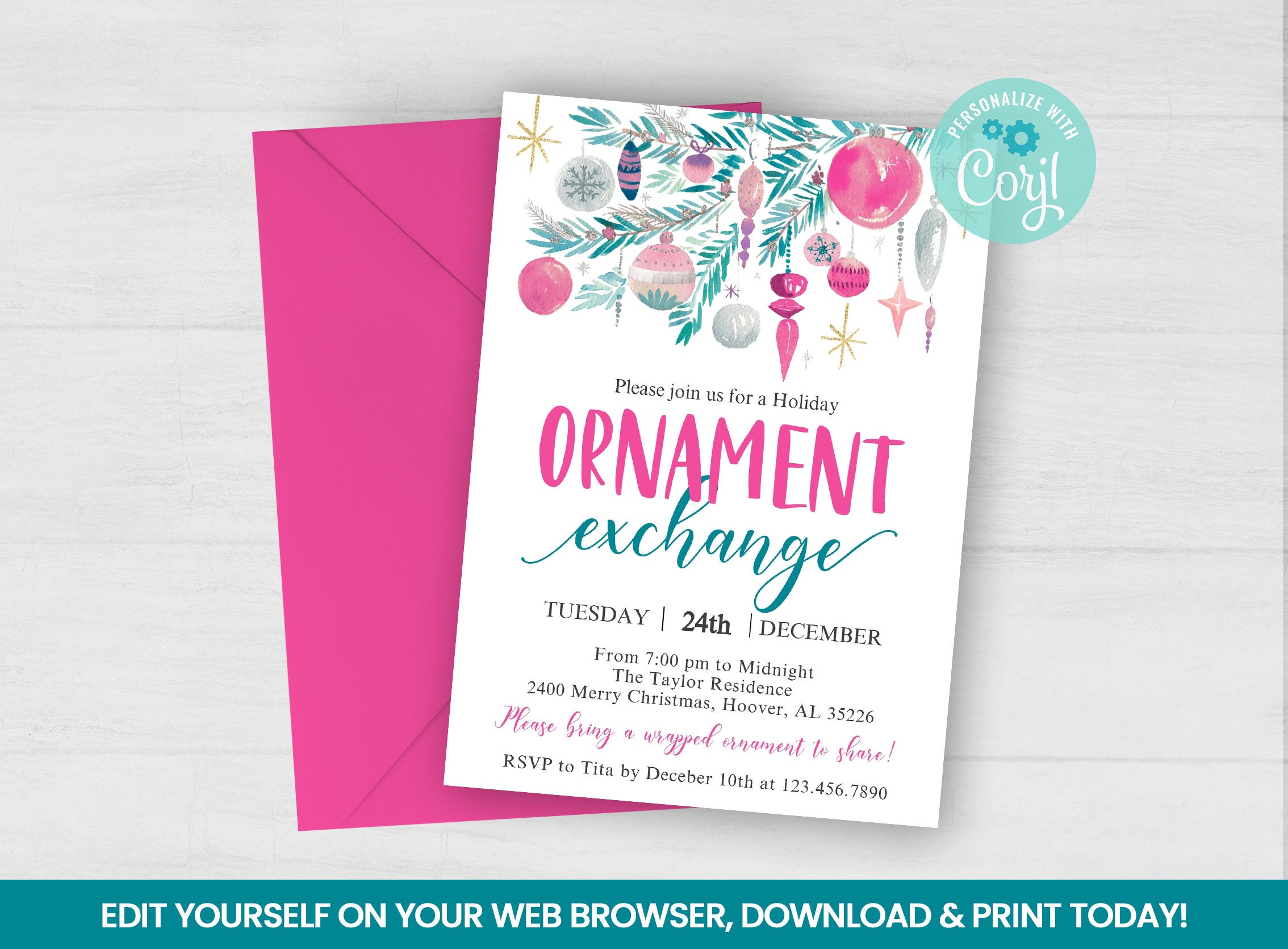 Editable Ornament Exchange Invitation Pastel Colors Hand - Etsy