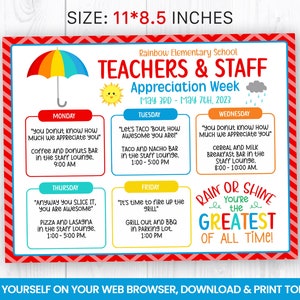 EDITABLE Colorful Umbrella Teacher & Staff Appreciation Flyer, Sun ...
