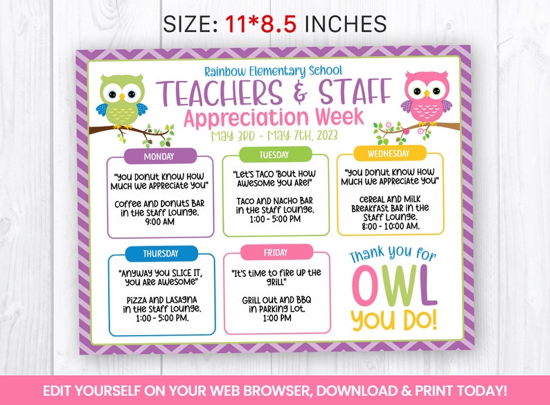 EDITABLE Owl Teacher & Staff Appreciation Flyer Nocturnal - Etsy