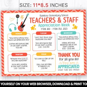 EDITABLE Rock Star Teacher & Staff Appreciation Vintage Week Itinerary ...