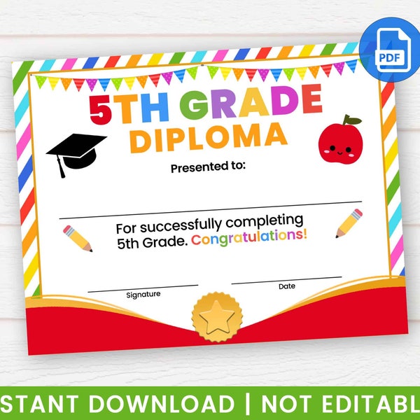 5th Grade Graduation Certificate - Etsy