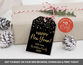 Editable Happy New Year Gift Tags White & Glitter Gold Dots | Etsy