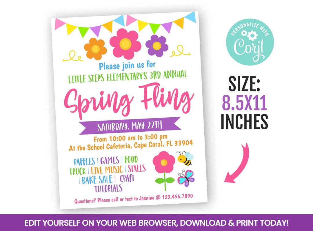 EDITABLE Spring Festival Fundraiser Event Flyer, Flowers, Butterfly ...
