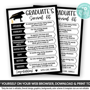 Printable Editable Graduate Survival Kit Template, Self Editing ...