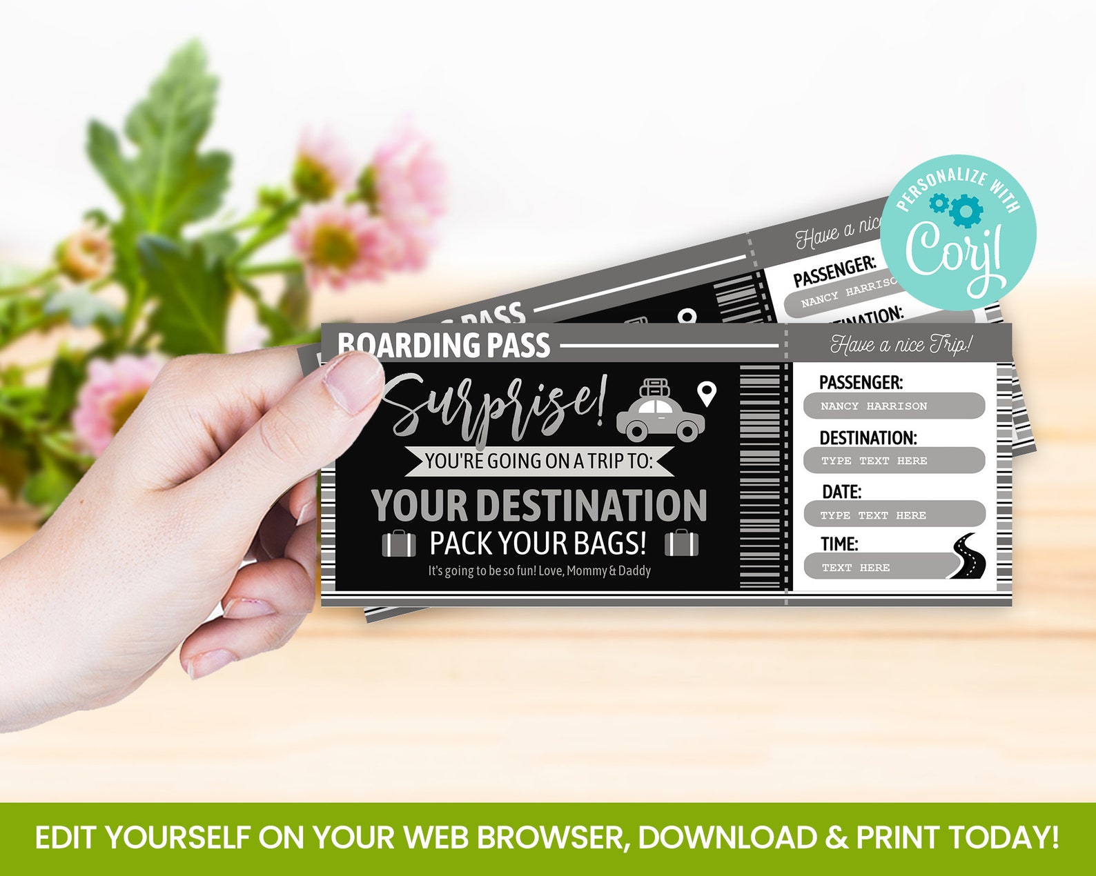 EDITABLE Road Trip Surprise Ticket Congratulations Self - Etsy