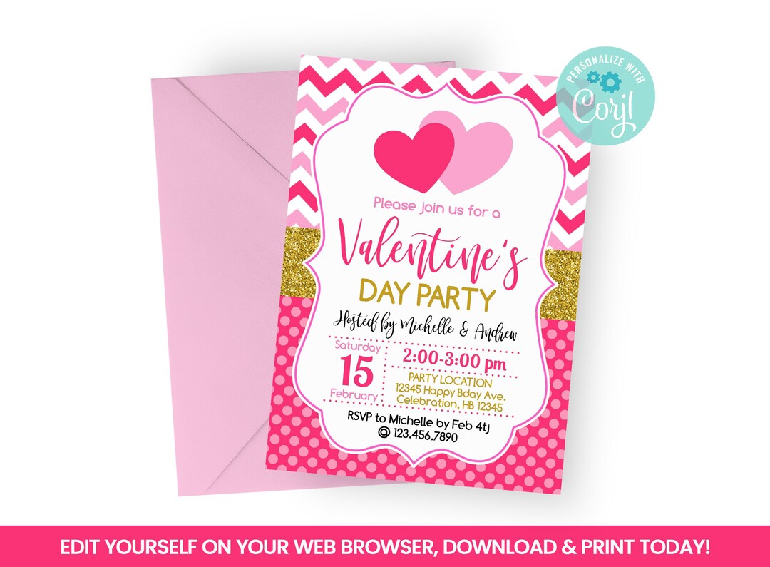 Editable Valentine's Day Party Invitation, Valentine Self Editing ...