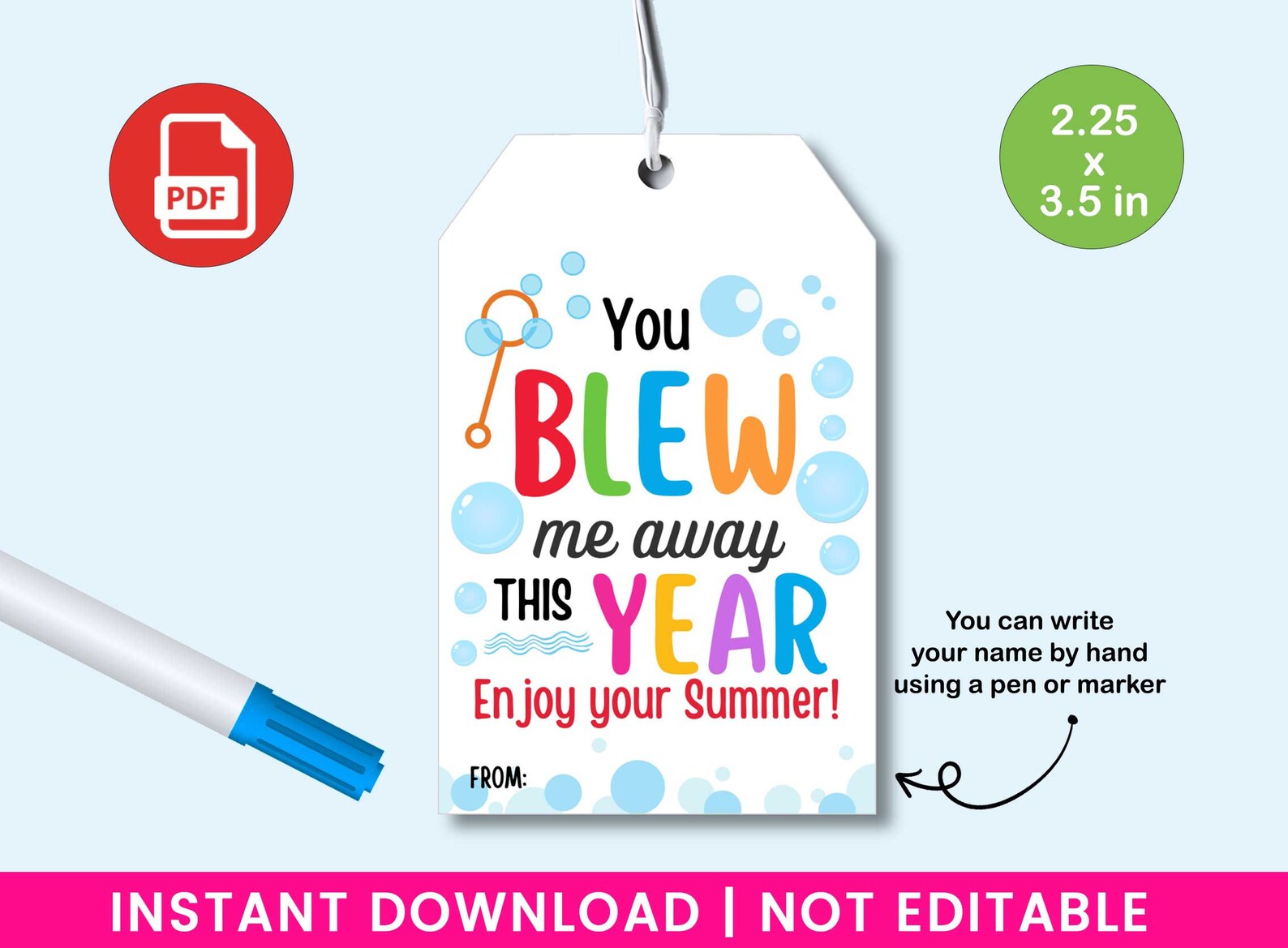 Bubbles Printable Gift Tag Design Summer Favor Tags Beach - Etsy