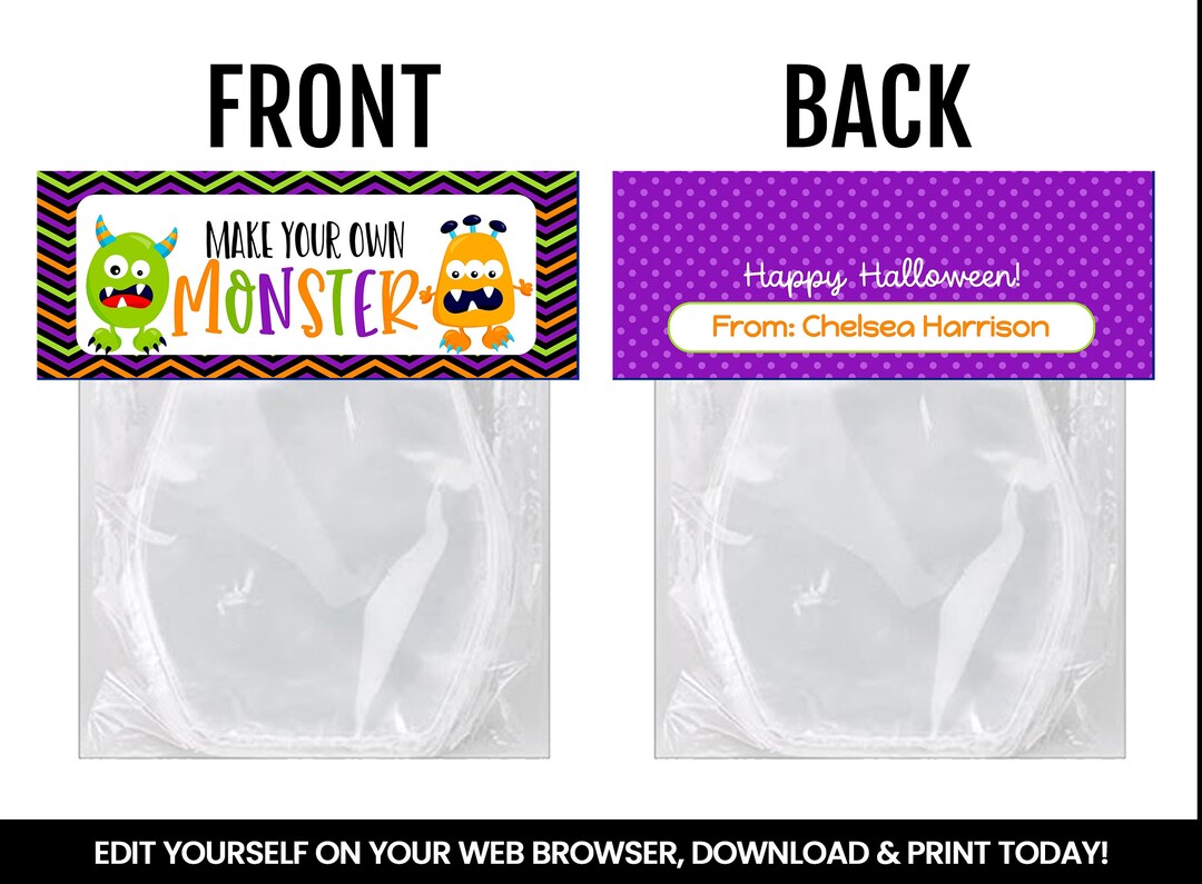 EDITABLE Make Your Own Monster Treat Bag Topper, Play Dough Label, Self ...