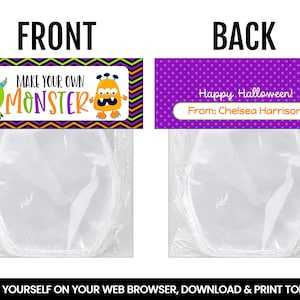 EDITABLE Make Your Own Monster Treat Bag Topper, Play Dough Label, Self ...