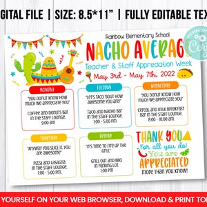 EDITABLE Teacher and Staff Appreciation Week Flyer, Itinerary Week Self ...