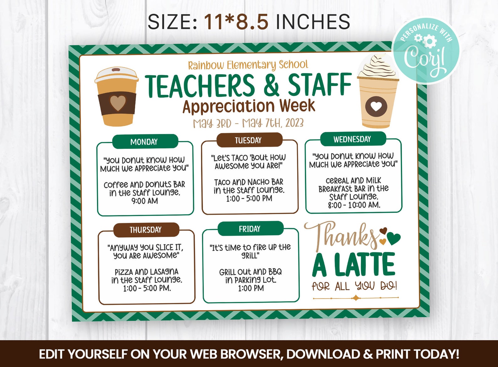 EDITABLE Coffee Teacher & Staff Appreciation Flyer, Latte Itinerary ...