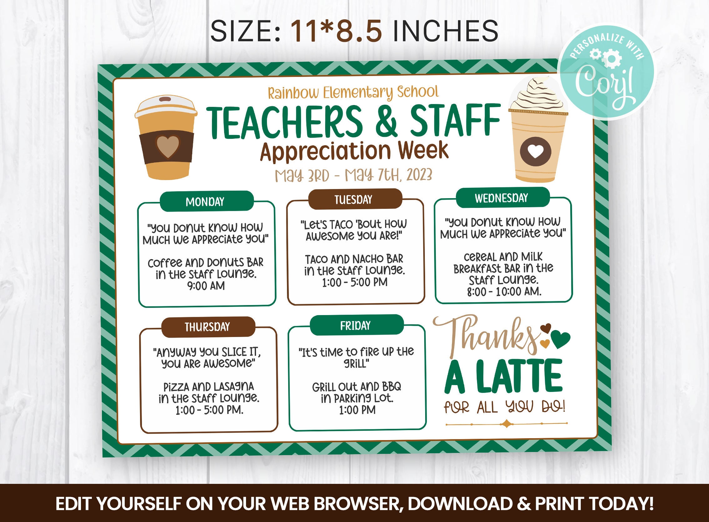 EDITABLE Coffee Teacher & Staff Appreciation Flyer, Latte Itinerary ...