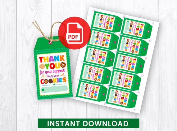 Girl Scout Cookies Thank you Gift Tag, Delivery Note, Thanks Card, PDF ...