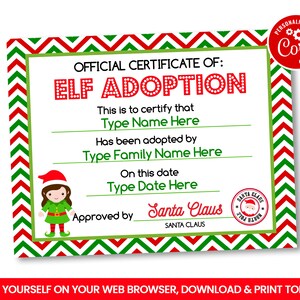 Editable ELF Girl Adoption Certificate Self Editing Elf - Etsy