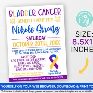 EDITABLE Bladder Cancer Fundraiser Event Flyer, Blue, Yellow & Purple ...