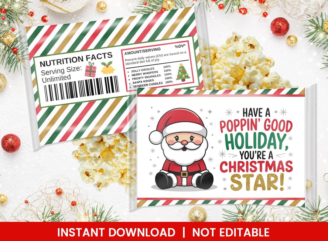Merry Christmas Microwave Popcorn Wrapper, School Exchange Ideas, Santa ...