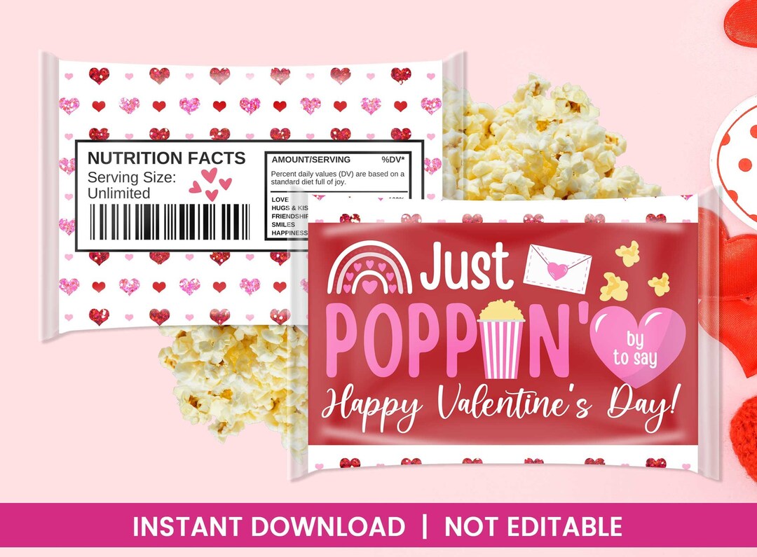 Printable Microwave Popcorn Wrapper for Valentine's Day - Hearts Design ...