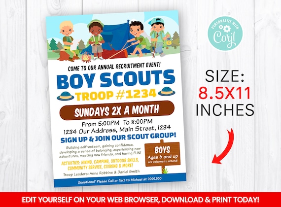 EDITABLE Boy Scouts Recruitment Flyer, Self Editing Advertising Poster ...