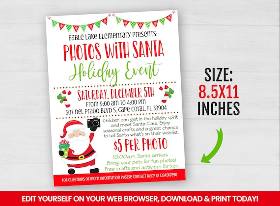 EDITABLE Photos with Santa Flyer Template, Picture With Santa Self ...