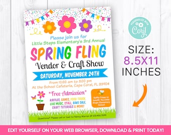 EDITABLE Spring Festival Fundraiser Event Flyer, Sun, Sunflower, Bee ...