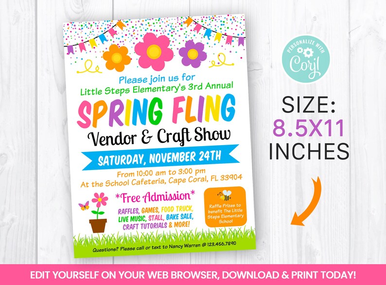 EDITABLE Spring Festival Fundraiser Crafts Flyer Flowers - Etsy