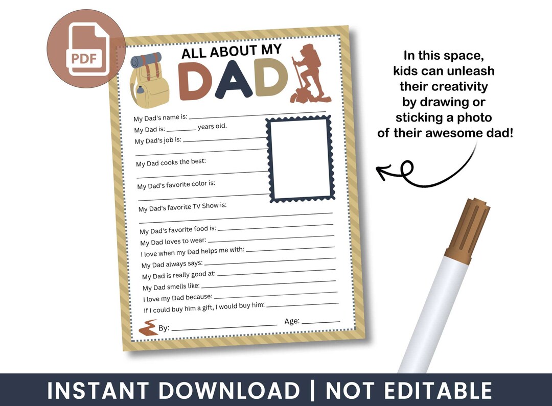 All About My Dad Printable Template, Hiking Father's Day Questionnaire ...