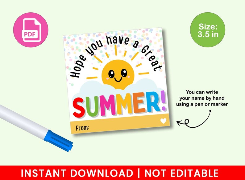 Summer Printable Gift Tags Sun and Clouds Square Tag Design - Etsy