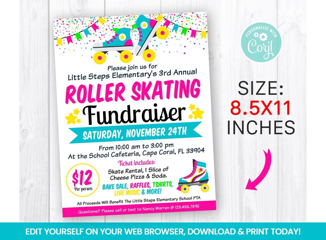 EDITABLE Skate Rolling Fundraiser Flyer Template, Charity Non Profit ...