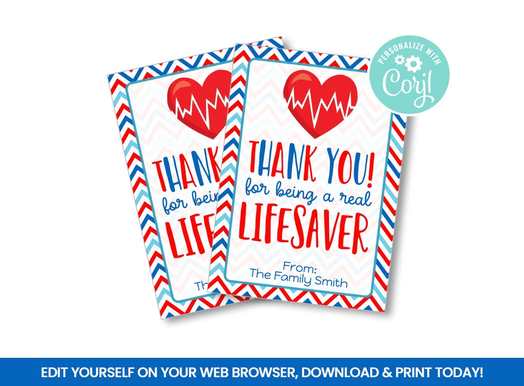 EDITABLE Nurse Appreciation Gift Tag, Real Lifesaver Treat Tags ...