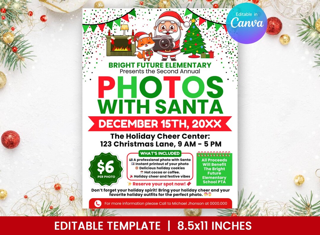 Editable Photos With Santa Canva Flyer Perfect for Schools, Churches ...