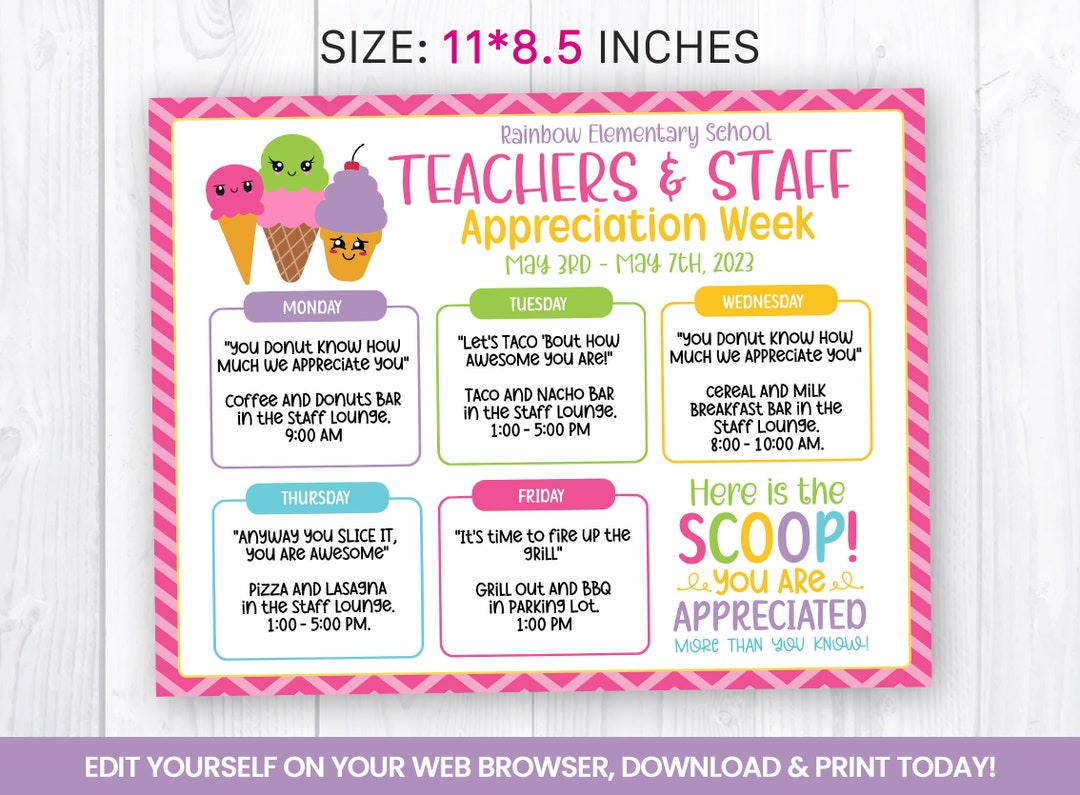 EDITABLE Cute Ice Cream Teacher & Staff Appreciation Flyer, Desserts ...