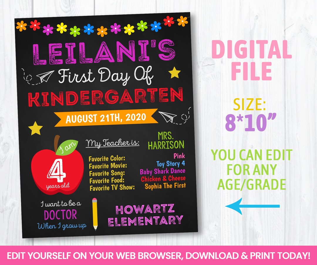 EDITABLE 1st Day of School Chalkboard Sign Apple and Books - Etsy