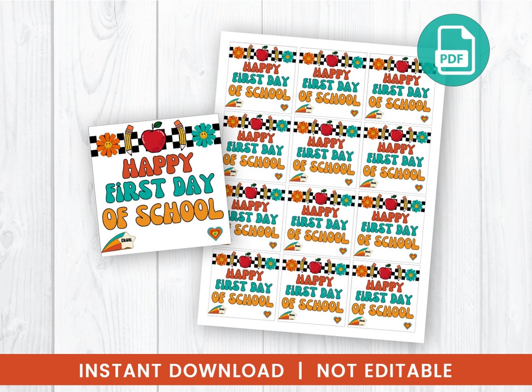 Groovy Back to School Gift Tags Happy 1st Day of School Retro Printable ...