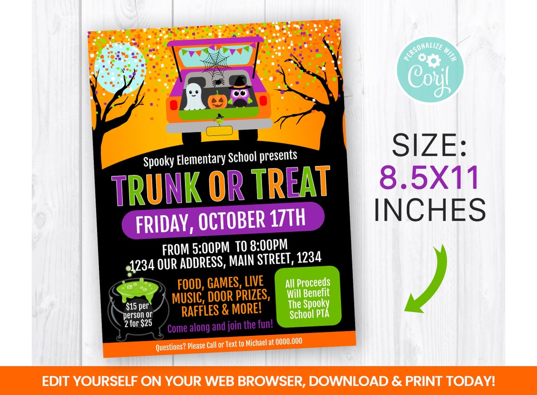 EDITABLE Halloween Trunk or Treat Flyer Template,community Event, Kids ...