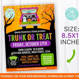 EDITABLE Halloween Trunk or Treat Flyer Template,community Event, Kids ...