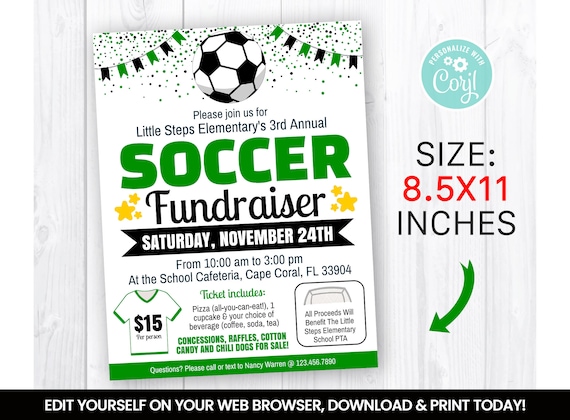 EDITABLE Soccer Fundraiser Flyer Template, Charity Non Profit Event ...