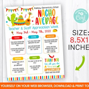 EDITABLE Teacher & Staff Appreciation Week Flyer, Itinerary Week Self ...