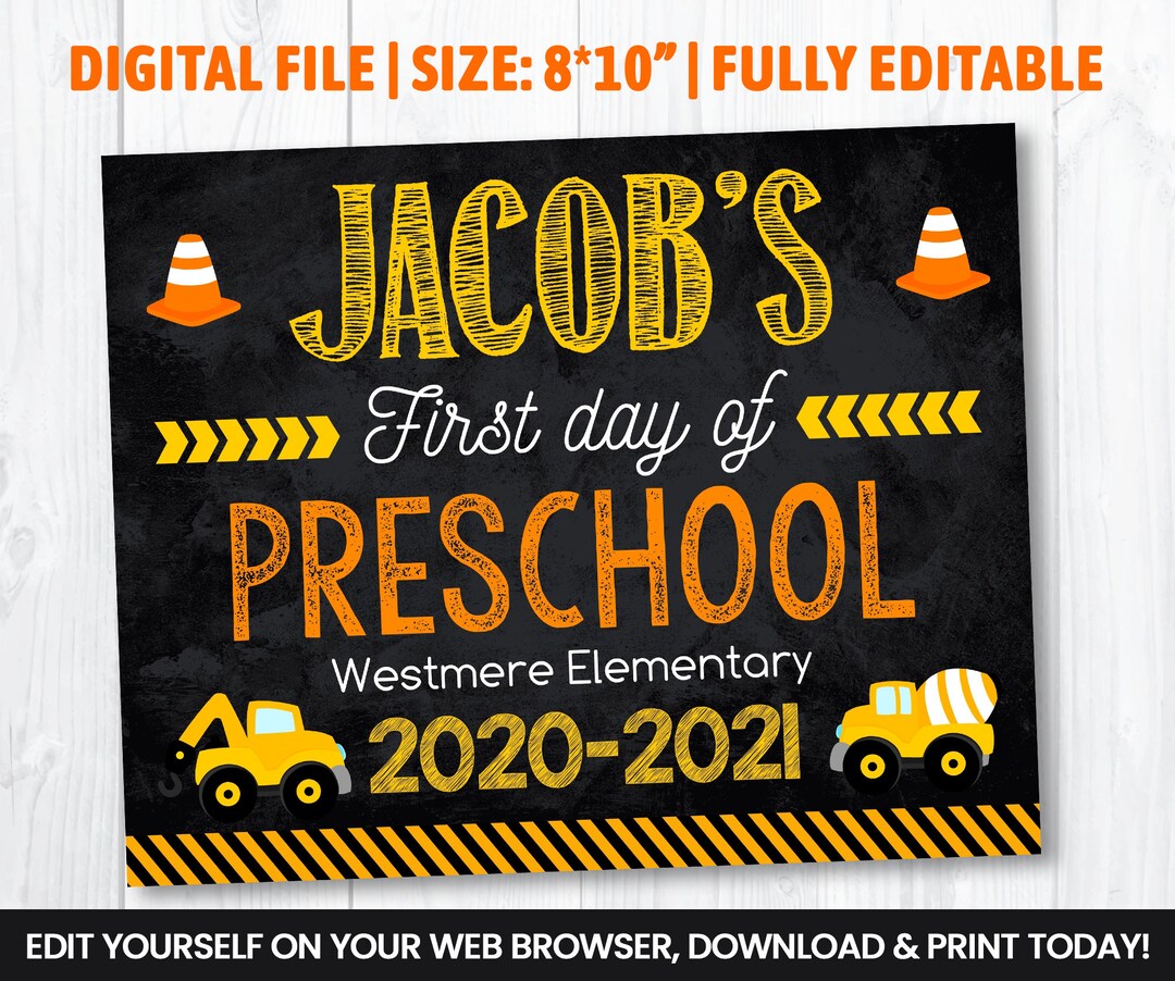 EDITABLE Constructor 1st Day of School Chalkboard Sign, Construction ...